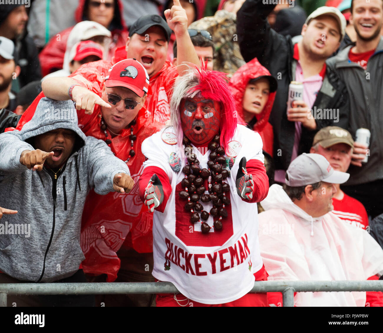 Columbus, Ohio, USA. 8th Sep, 2018. Buckeyeman and other fans cheer on ...