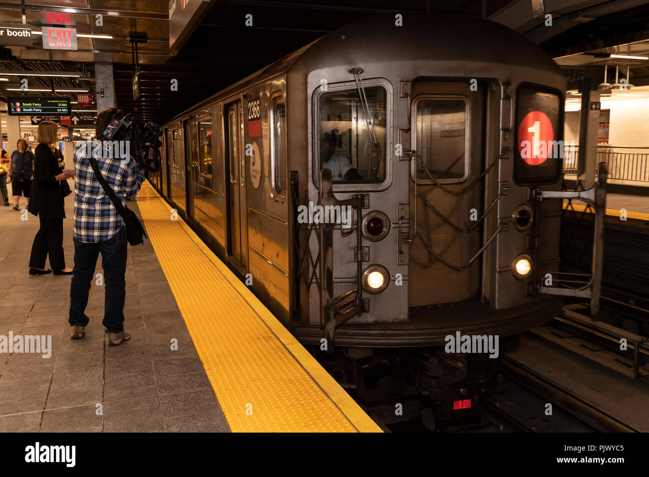 New York, USA. 8th September 2018. First train arrives at WTC Cortland ...