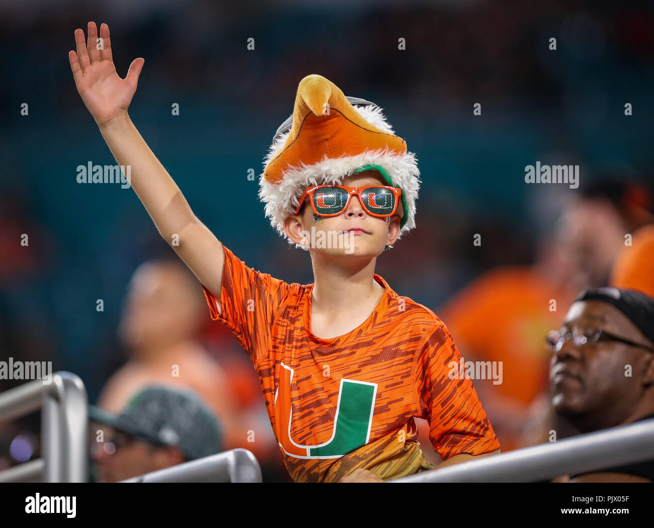 Miami Gardens, Florida, USA. 08th Sep, 2018. A young Miami Hurricanes ...