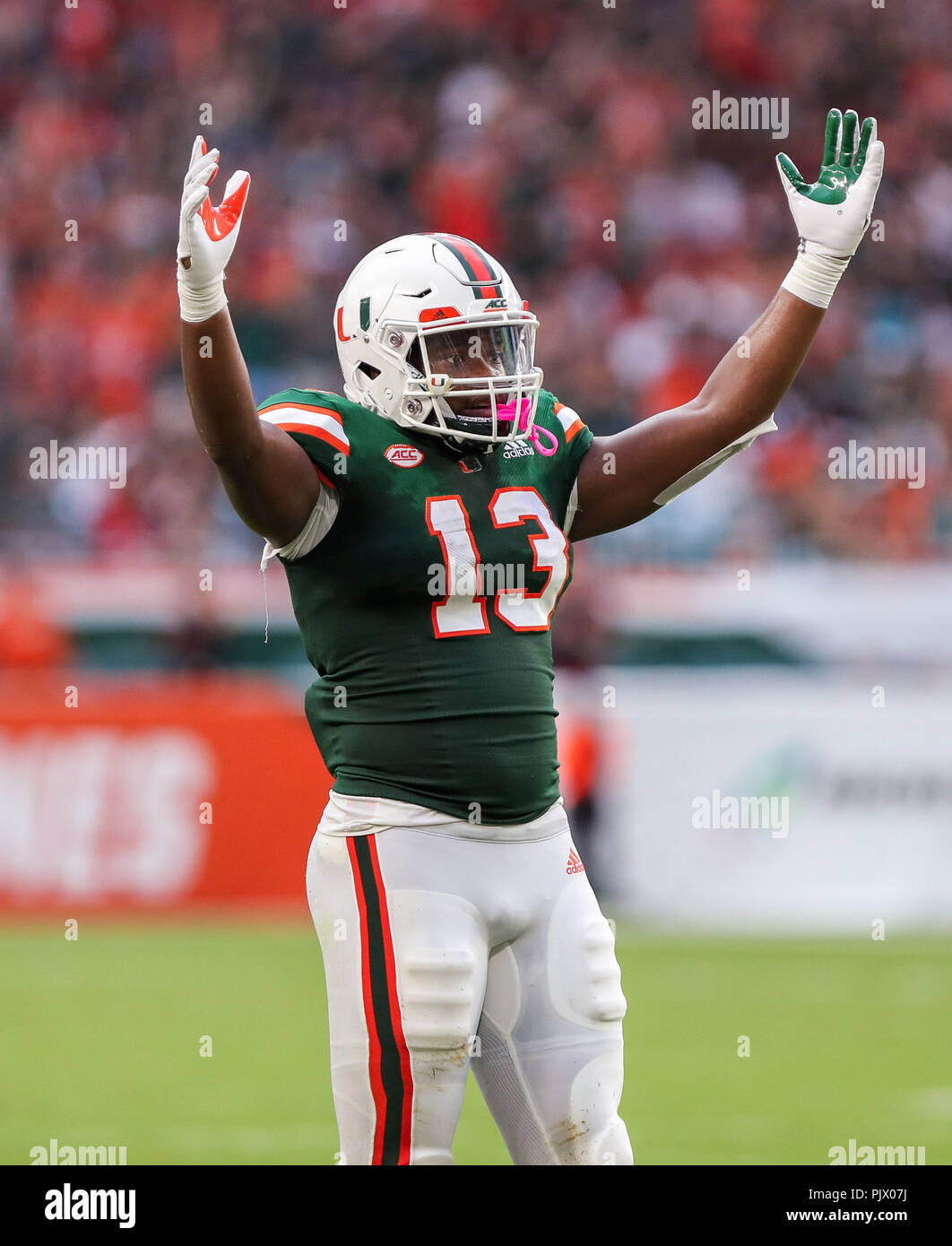 Miami Gardens, Florida, USA. 08th Sep, 2018. Miami Hurricanes running ...