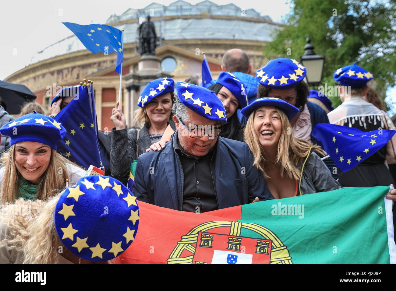 London, UK. , 8th Sep 2018. A group from Portugal pose with their EU ...