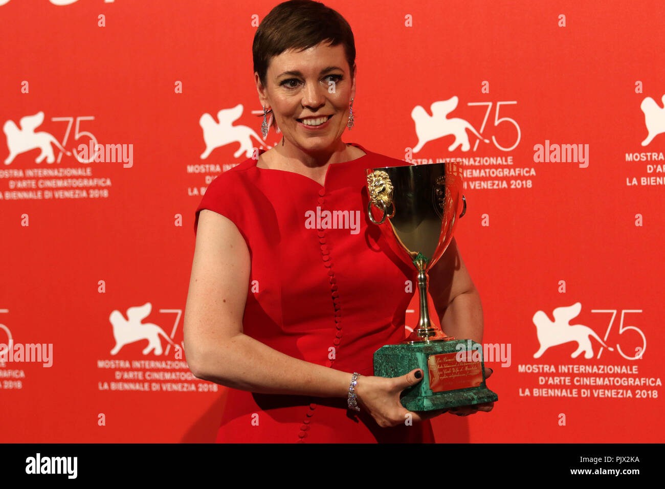 Venice, Italy. 8th September 2018. Olivia Colman actress winner Volpi ...