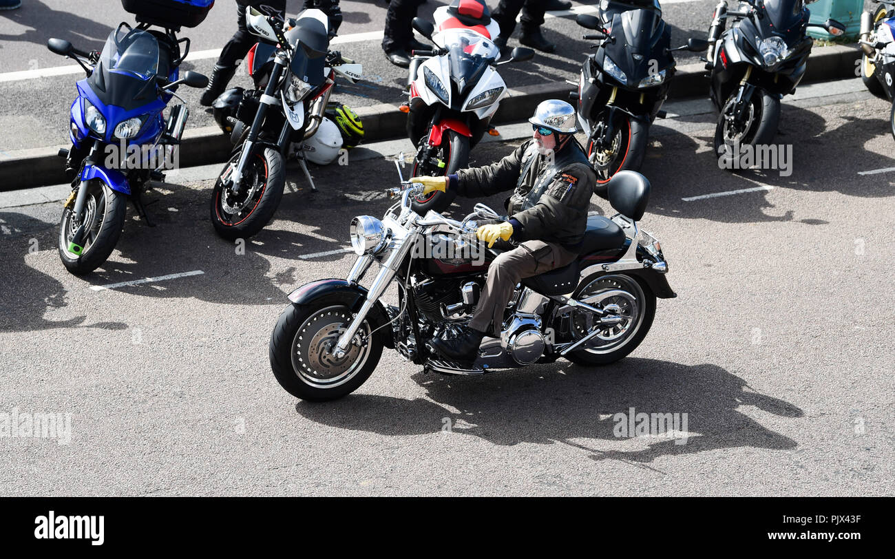 Brighton, UK. 9th September 2018. Thousands of bikers and rockers enjoy ...
