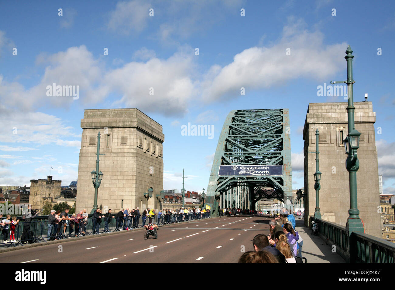 Newcastle upon Tyne, UK. 9 September 2018. The Red Arrows flypast over ...