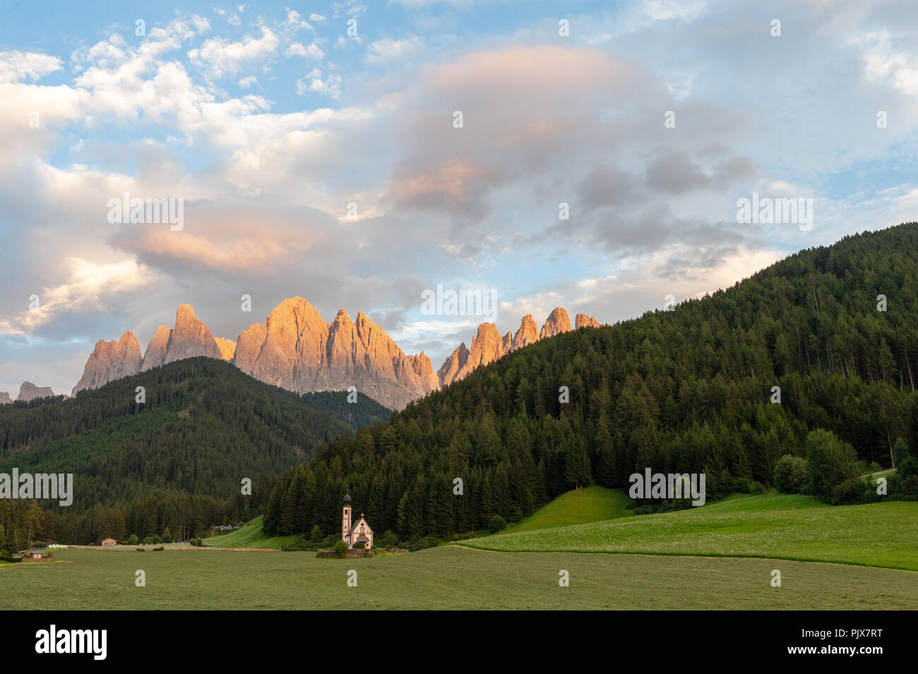 The Church of St. Johann in Ranui, in the Italian Dolomites, around ...