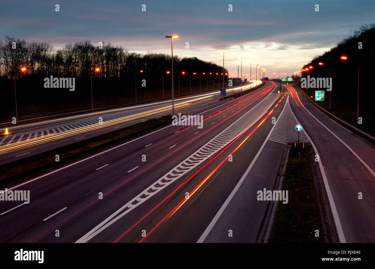 Traffic over the E40 motorway at sunset (Belgium, 01/04/2011 Stock ...