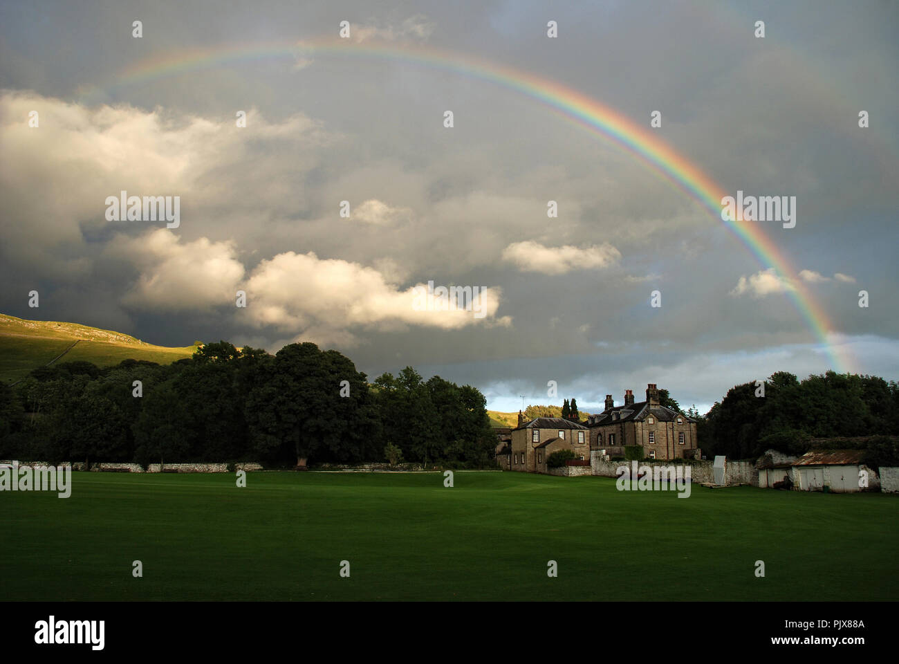 Settle rainbow at cricket ground Stock Photo - Alamy