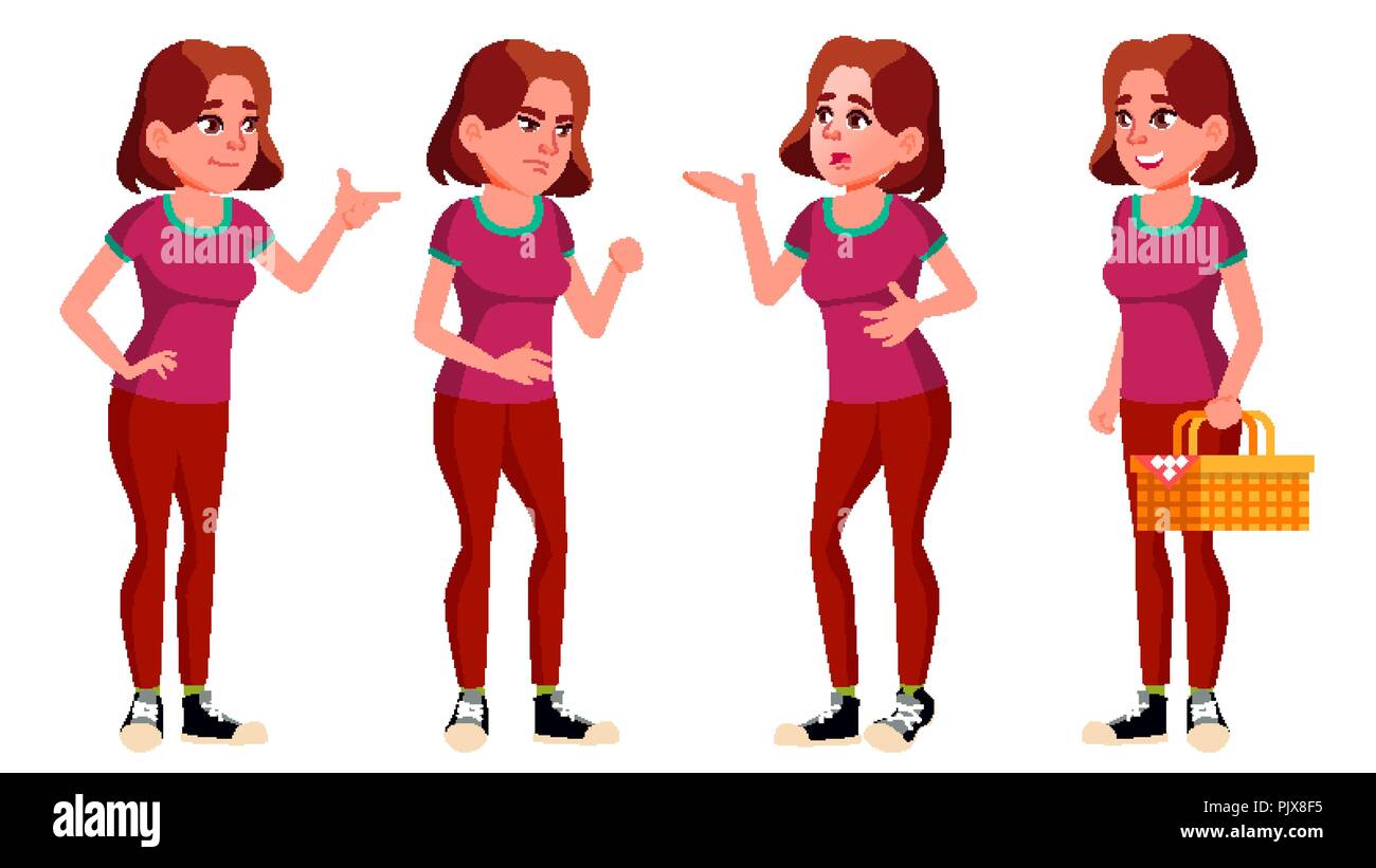 Teen Girl Poses Set Vector. Adult People. Casual. For Advertisement ...