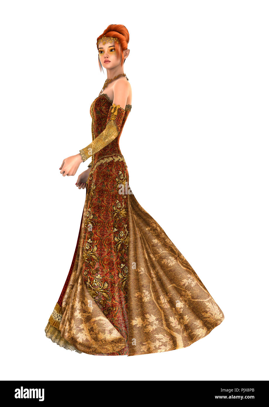 3D rendering of a beautiful princess of autumn isolated on white ...