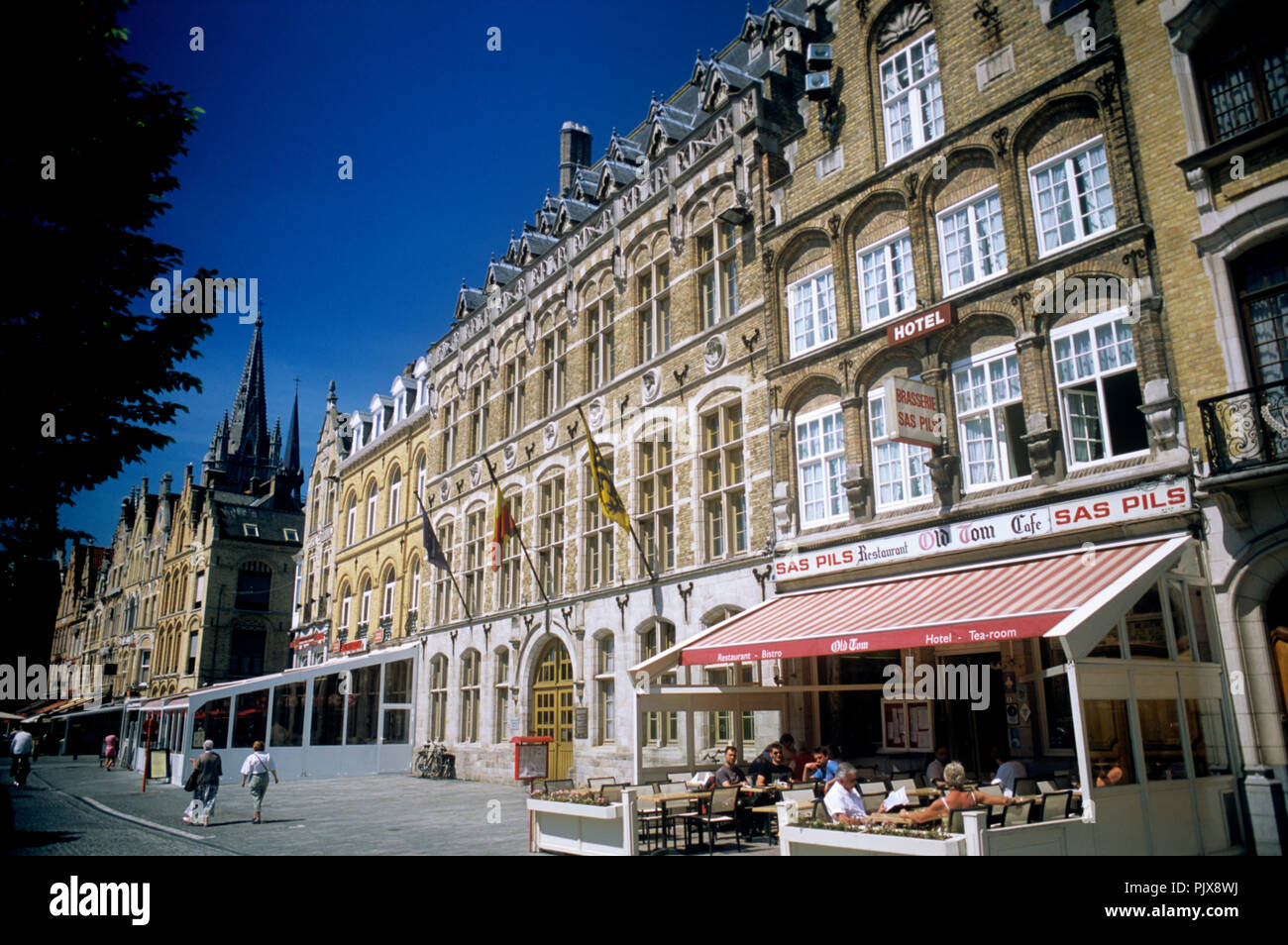 the Grote Markt, main square in Ypres with the Cloth Hall (Belgium, 11 ...