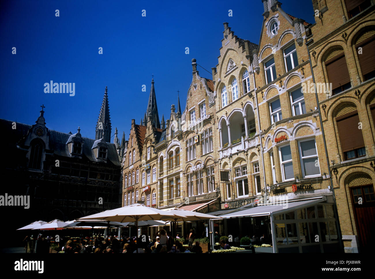 the Grote Markt, main square in Ypres with the Cloth Hall (Belgium, 11 ...