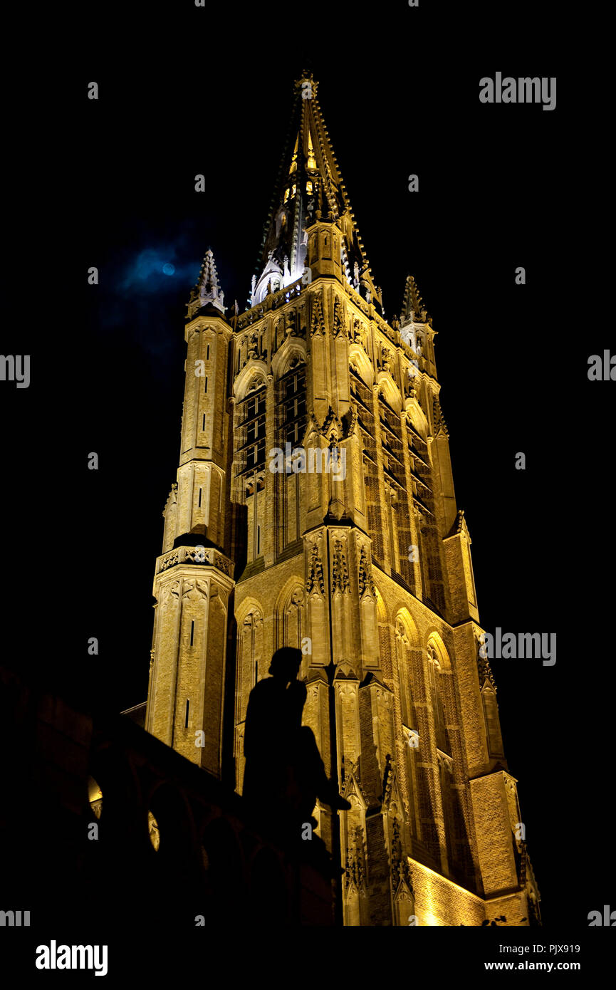 Nightview of the Saint Martin's Cathedral in Ypres (Belgium, 12/11/2008 ...
