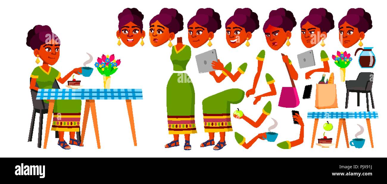 Teen Girl Vector. Indian, Hindu. Asian. Animation Creation Set. Face ...