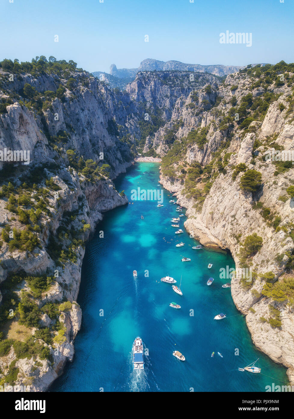 Yachts at the sea in France. Aerial view of luxury floating boat on ...