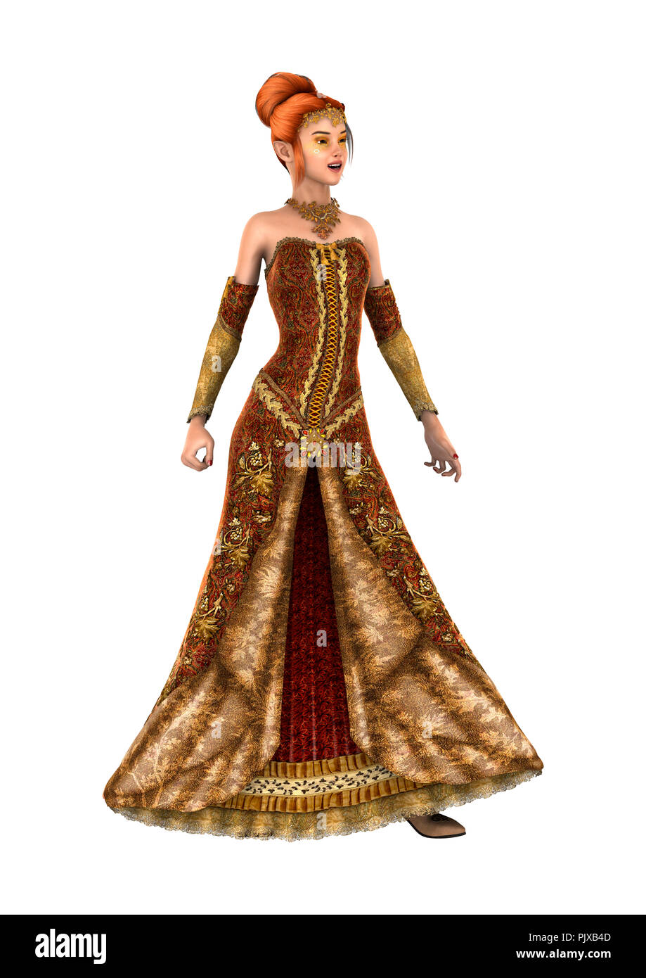 3D rendering of a beautiful princess of autumn isolated on white ...