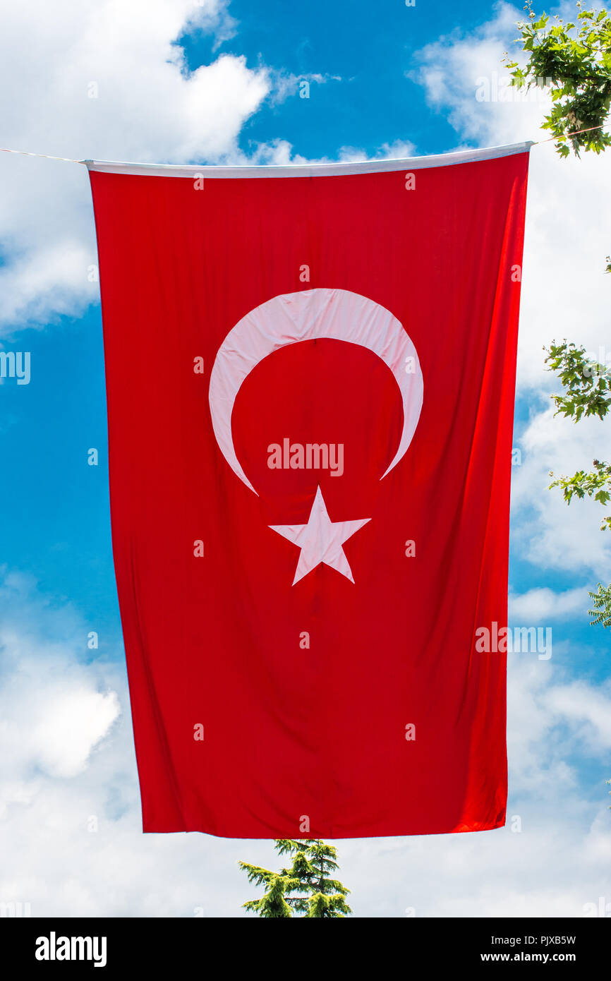 Turkish national flag hang in view in open air Stock Photo - Alamy