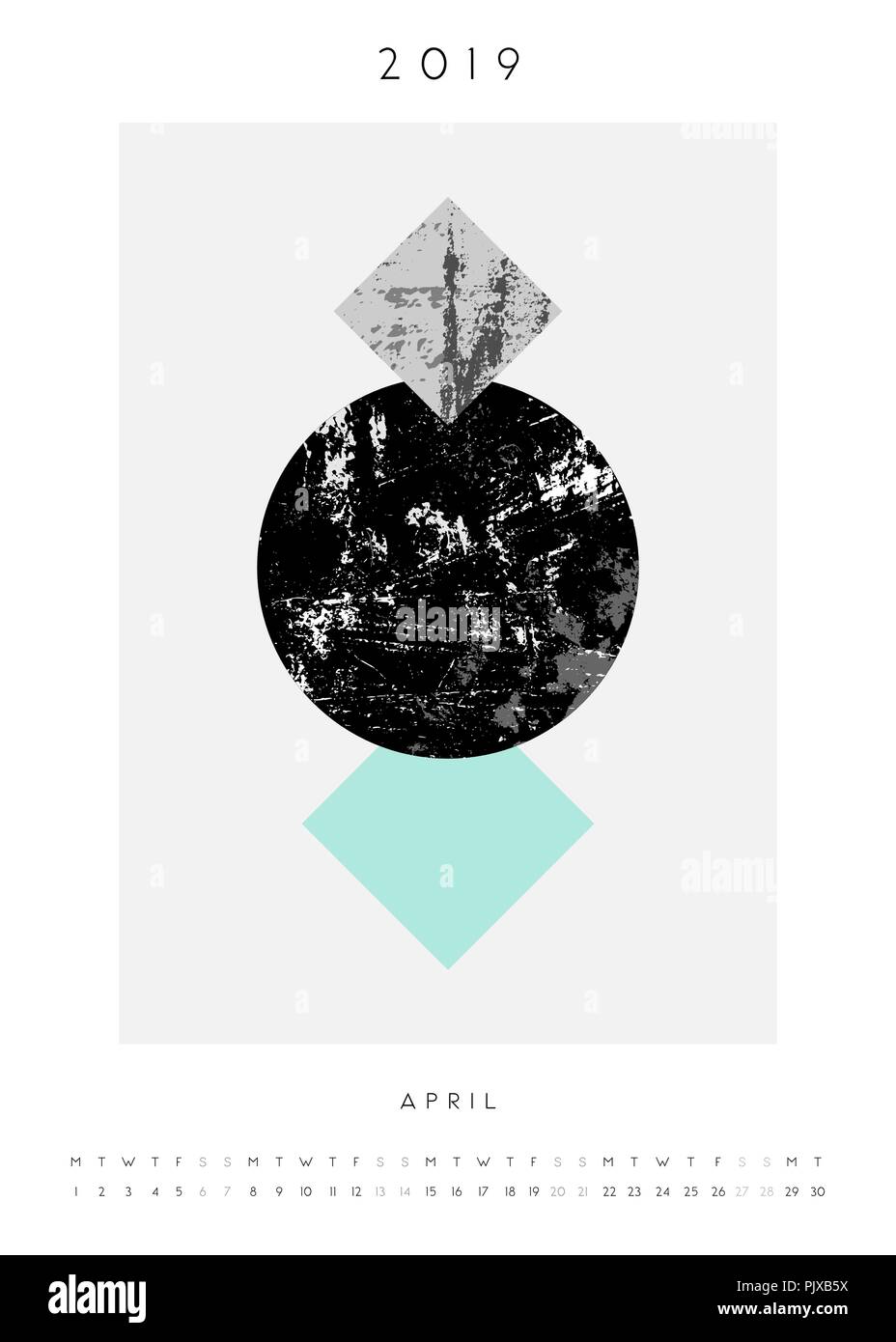 Printable A4 size April 2019 calendar template. Abstract composition ...