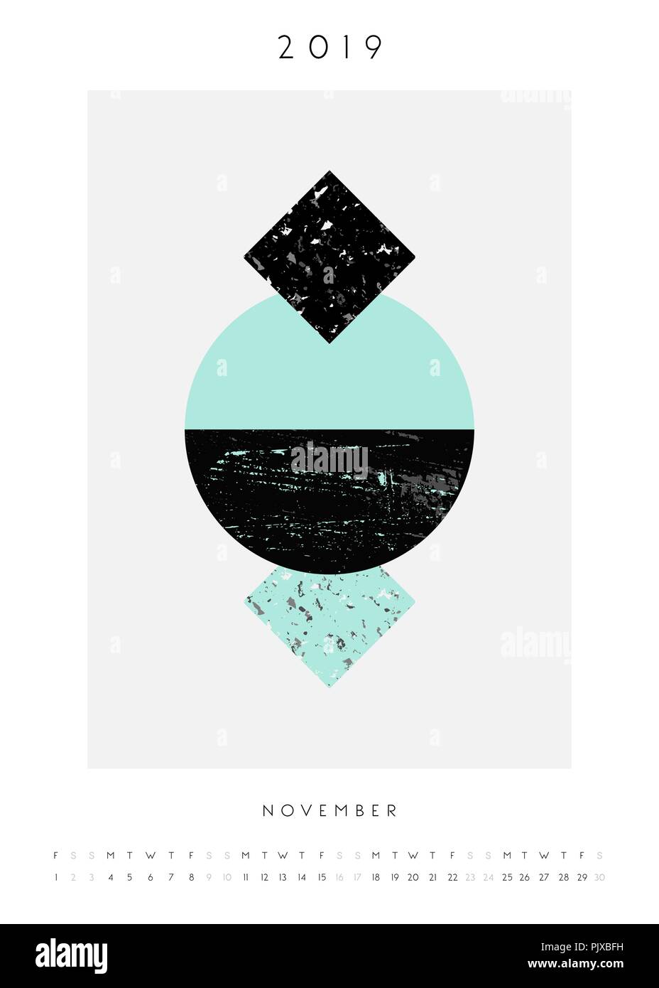 Printable A4 size November 2019 calendar template. Abstract composition ...