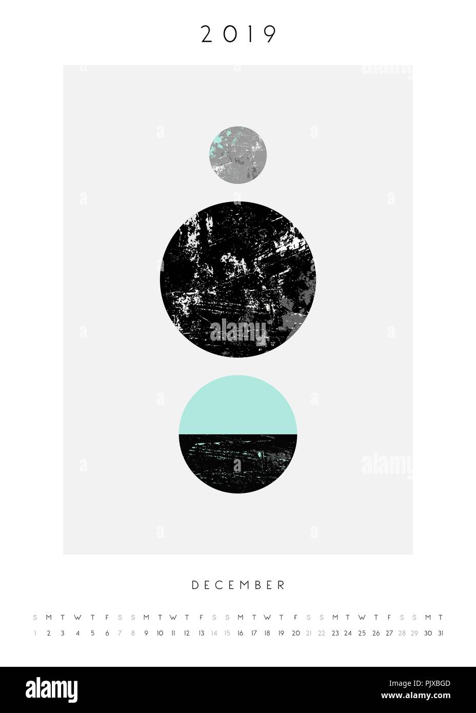 Printable A4 size December 2019 calendar template. Abstract composition ...
