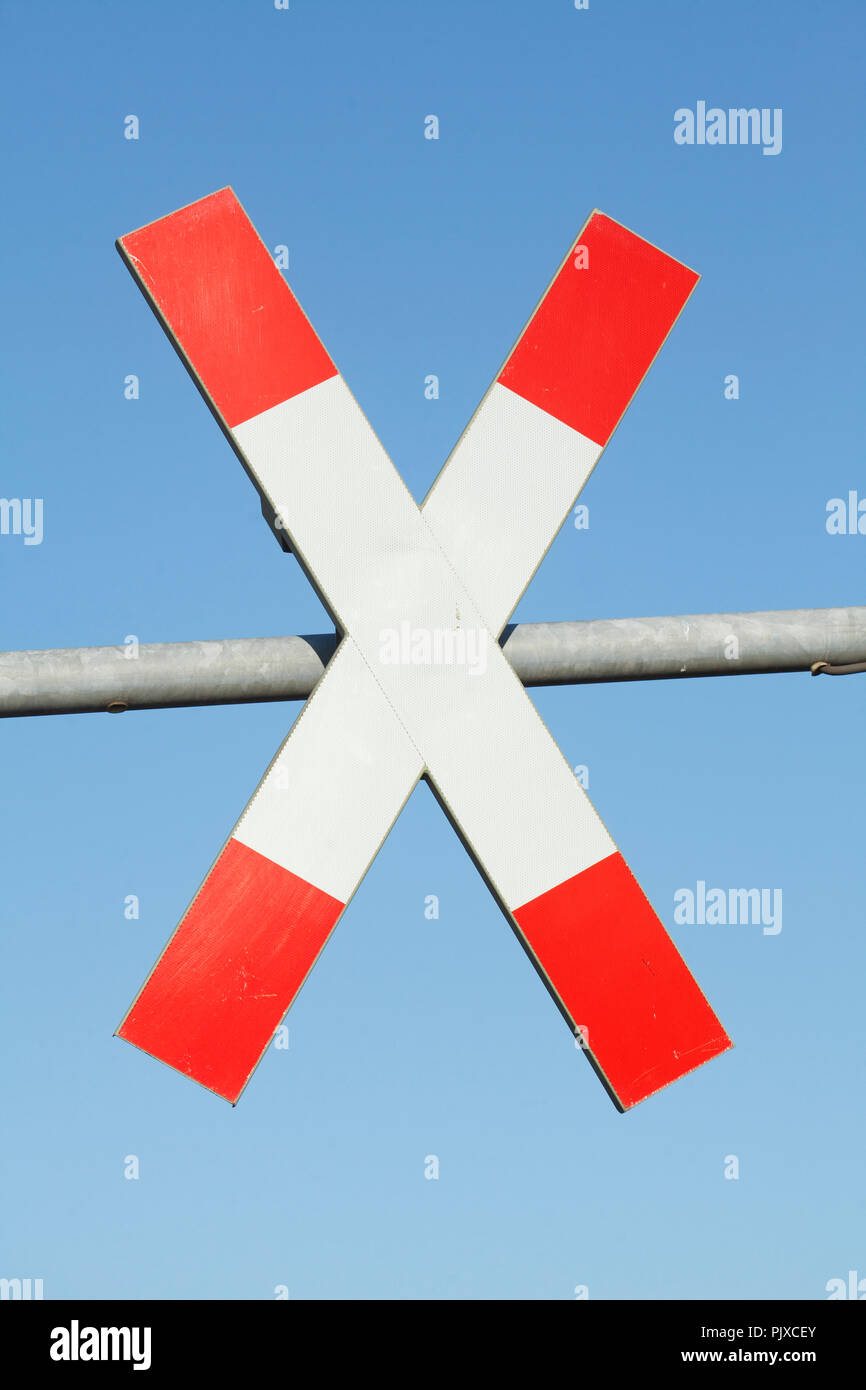 Danger sign St. Andrew's Cross in front of a railroad crossing Stock ...