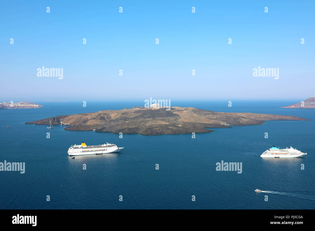 Amazing view from Santorini Island with the caldera of volcano and ...