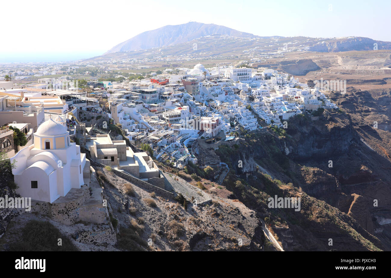 Santorini amazing sight of the town on the slopes of volcanic caldera ...