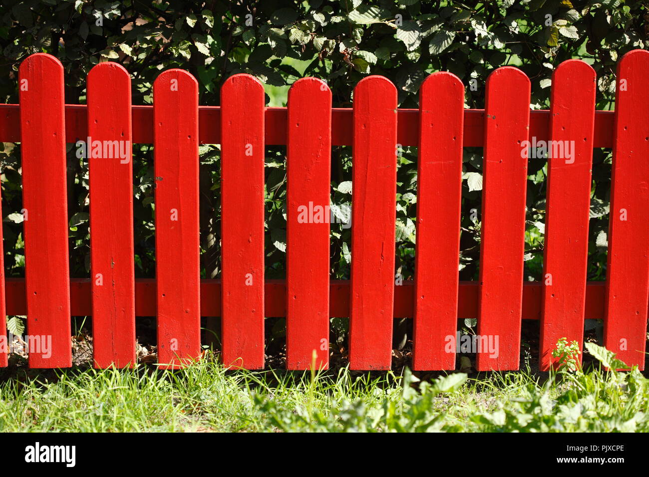 Red wooden garden Fence Stock Photo - Alamy