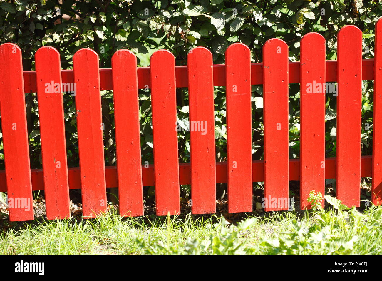 Red wooden garden Fence Stock Photo - Alamy