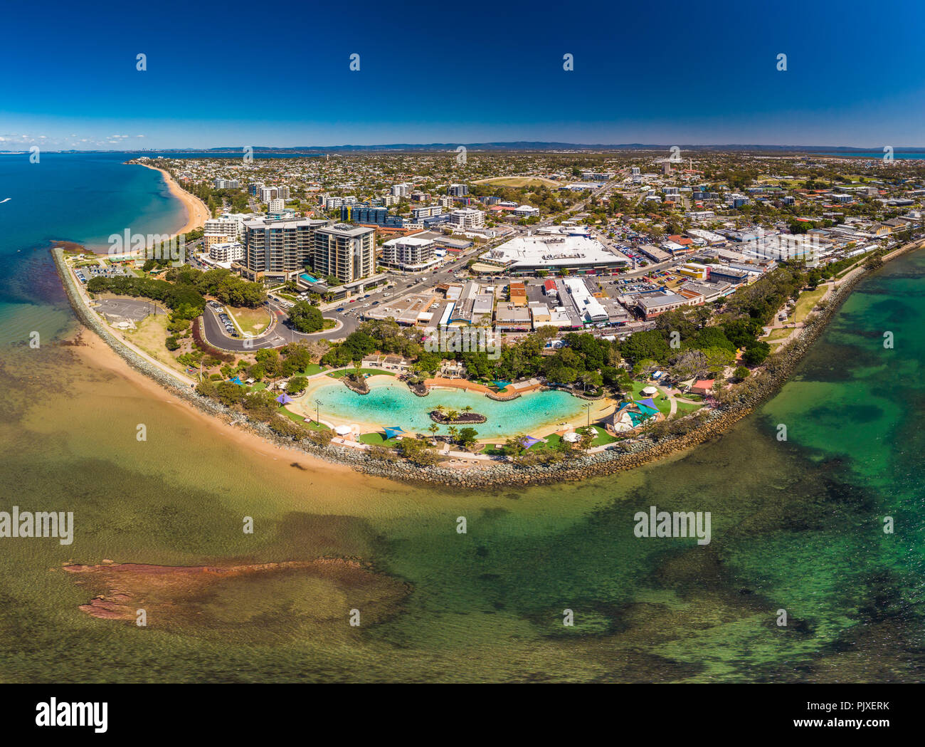 Aerial drone view of Settlement Cove Lagoon, Redcliffe, Brisbane ...
