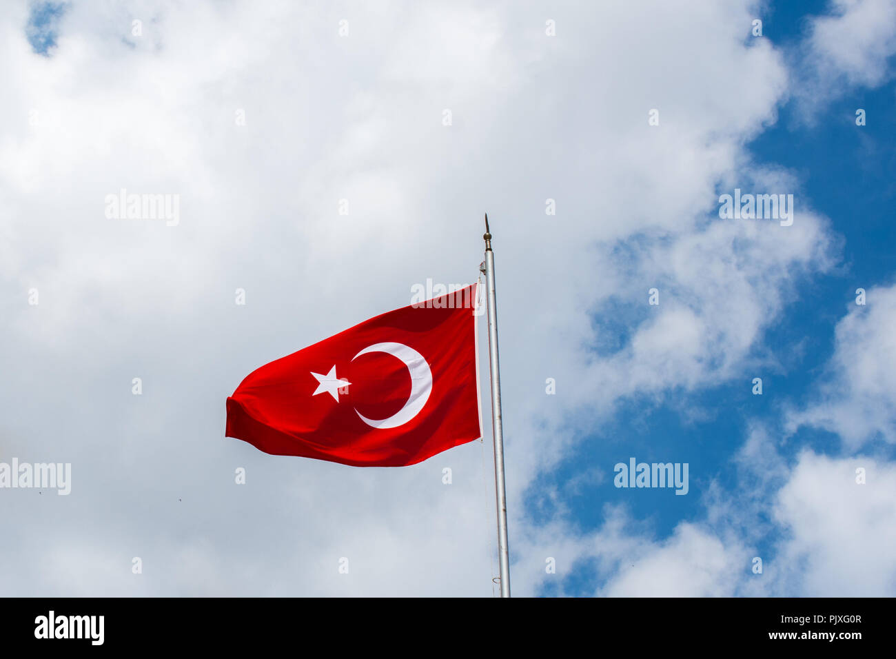 Turkish national flag hang in view in open air Stock Photo - Alamy