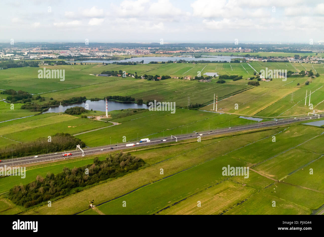 An aerial view of the fields and flatlands near Amsterdam in the ...