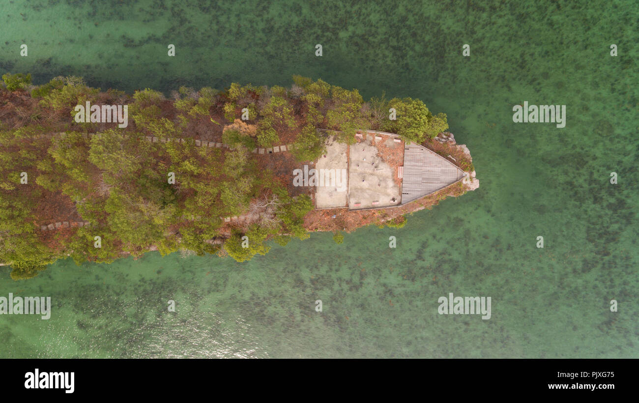 Aerial view legend of Supirak Island, a stone-based island structure ...