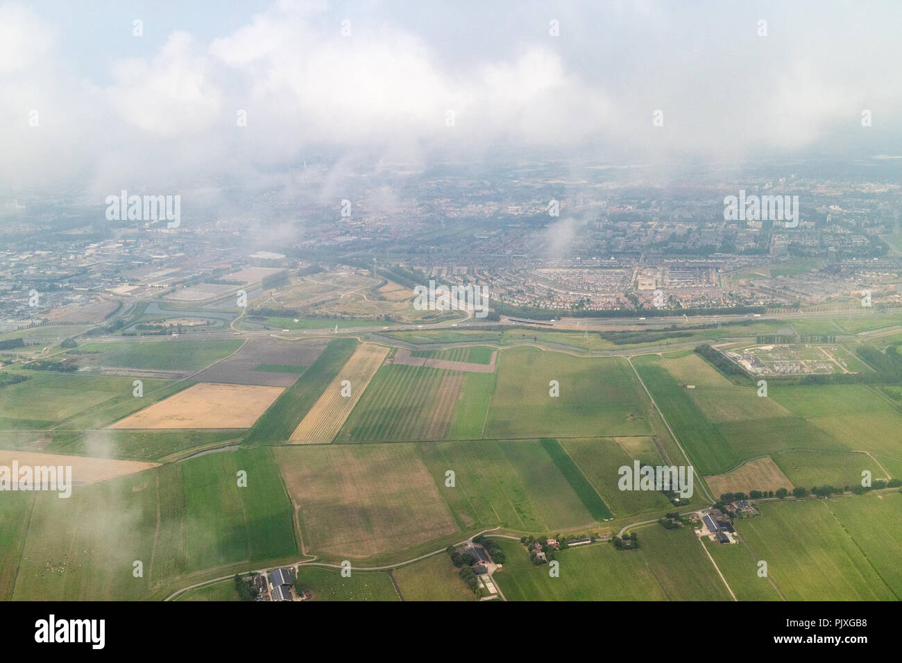 An aerial view of the fields and flatlands near Amsterdam in the ...