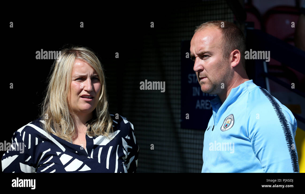 Chelsea coach Emma Hayes and Manchester City coach Nick Cushing before ...