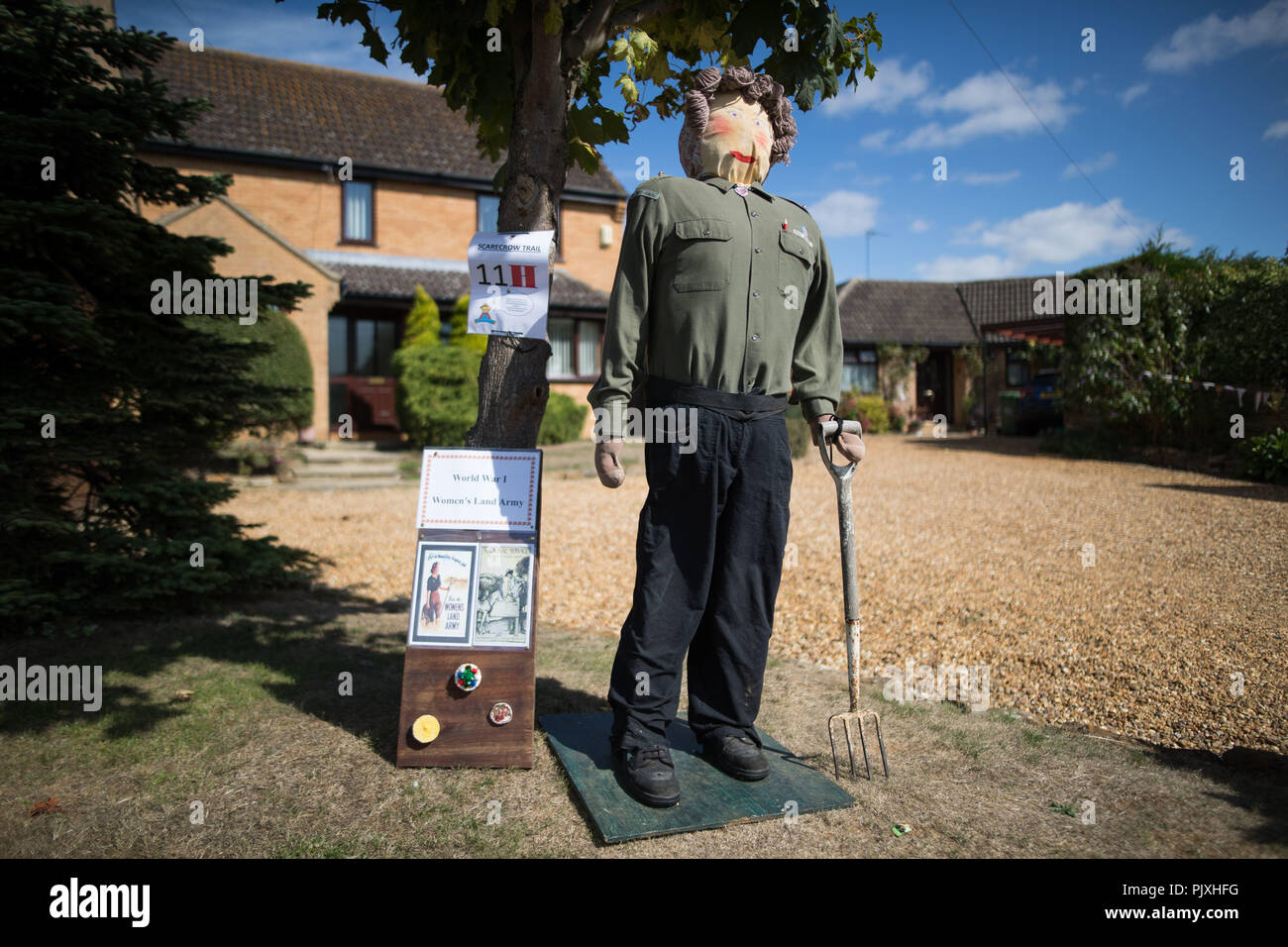 A WW1 women's land army scarecrow on display at Harpole Villiage in ...