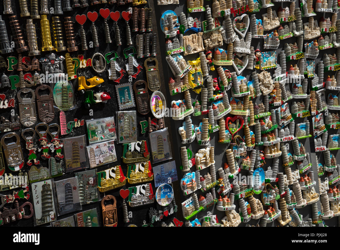 Tourist fridge magnets and souvenirs on sale in Piza,Tuscany Italy ...