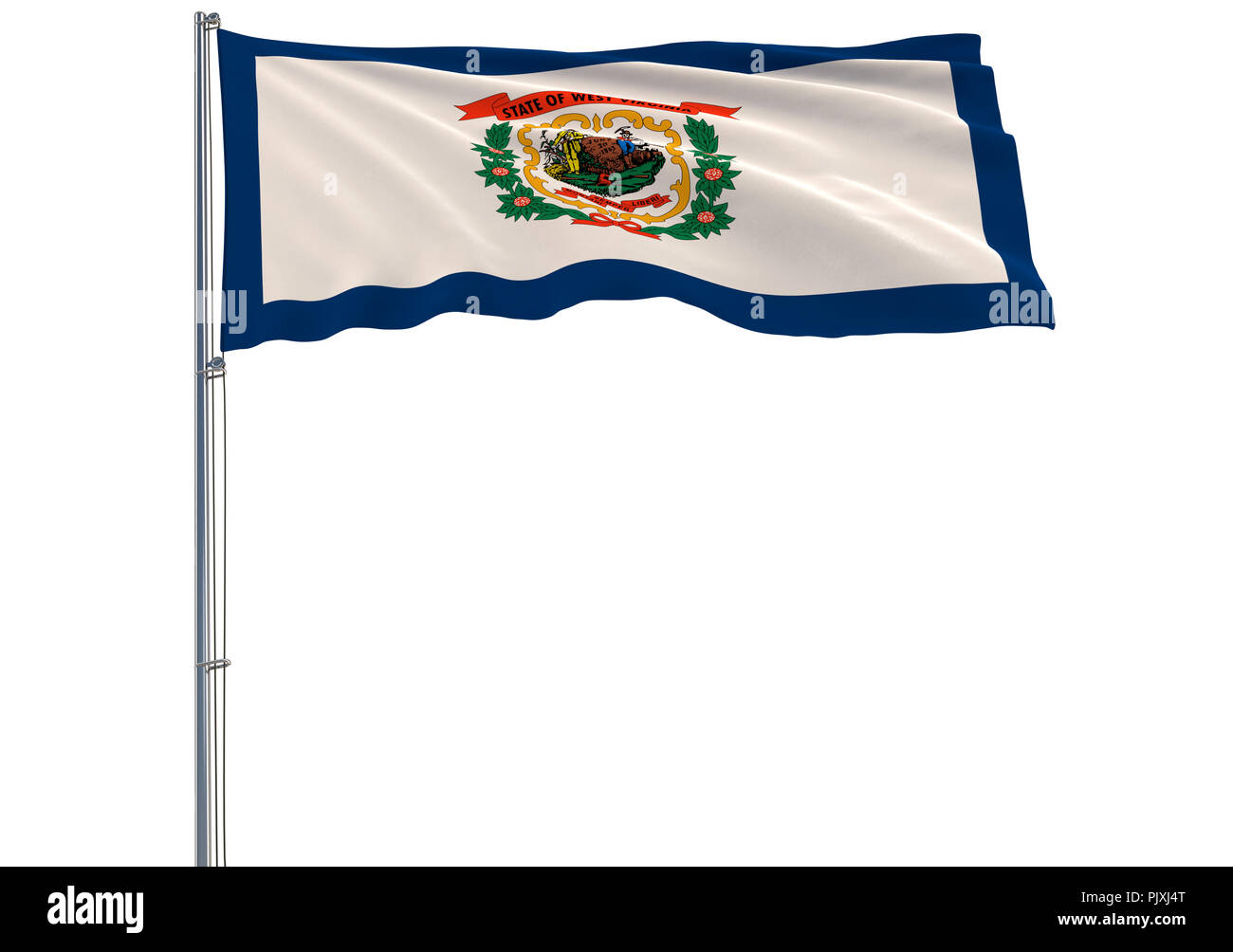Isolated flag of the US state of West Virginia is flying in the wind ...