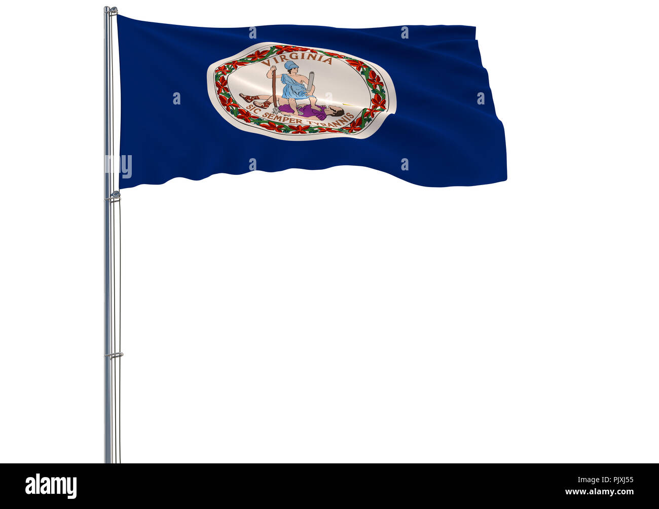 Isolated flag of the US state of Virginia is flying in the wind, 3d ...
