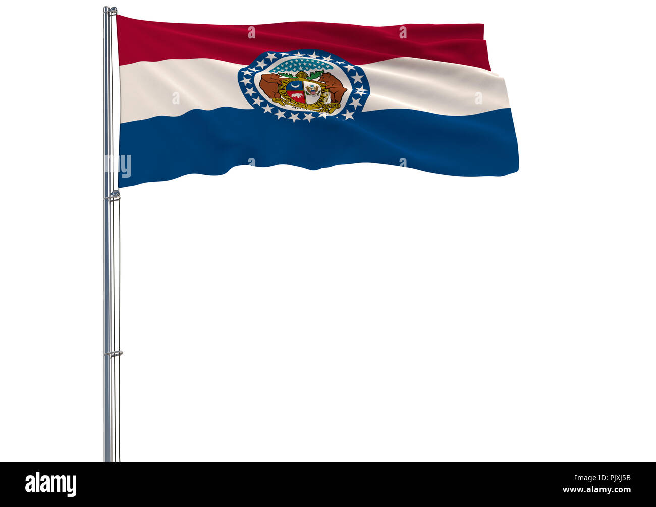 Isolated flag of the US state of Missouri is flying in the wind, 3d ...