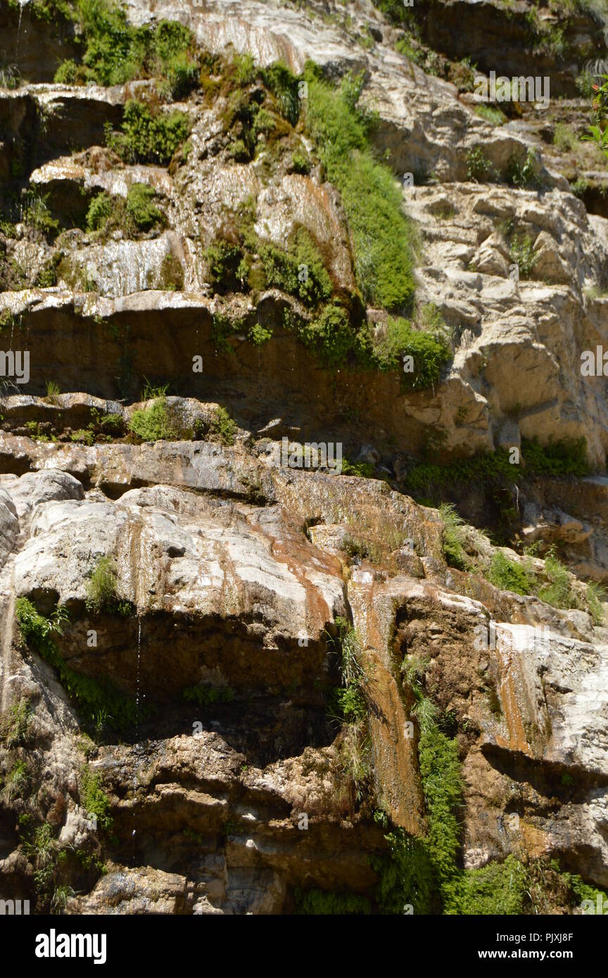 A thin stream of water on the dried waterfall Wuchang-su, Crimea June ...