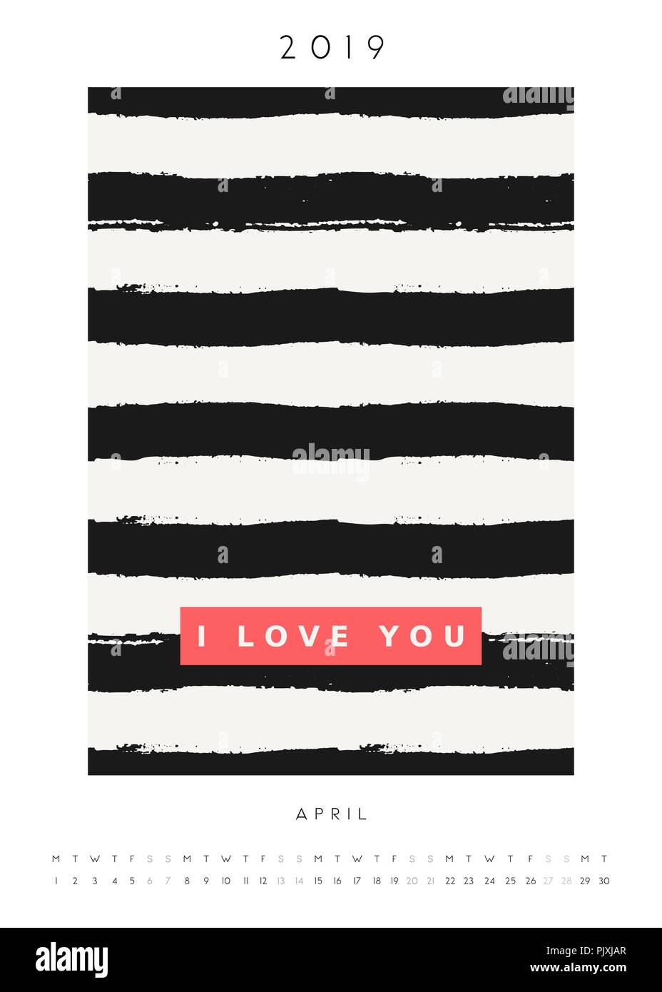 Printable A4 size April 2019 calendar template. Hand drawn stripes ...