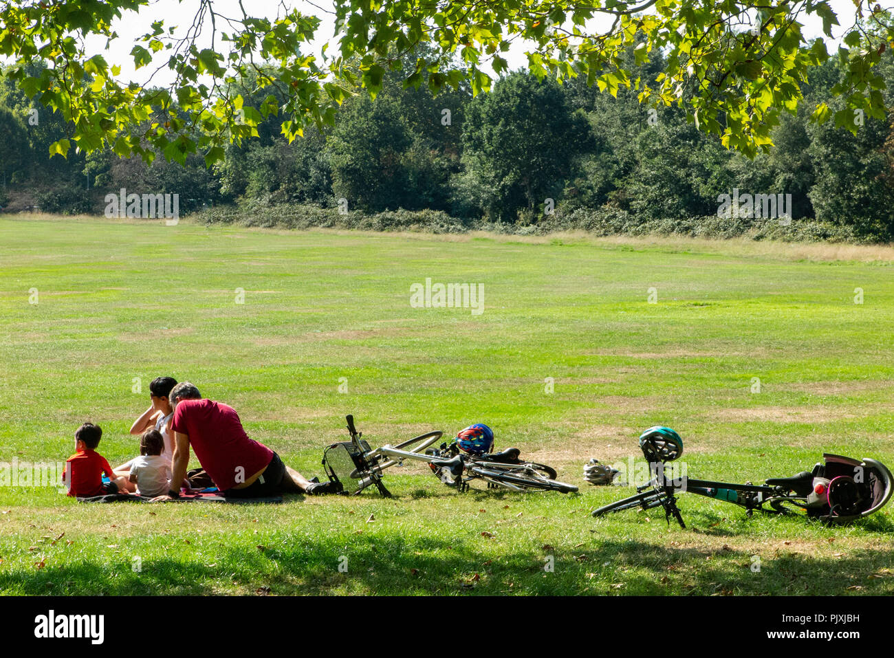 A family enjoy a rest during a bike ride Stock Photo - Alamy