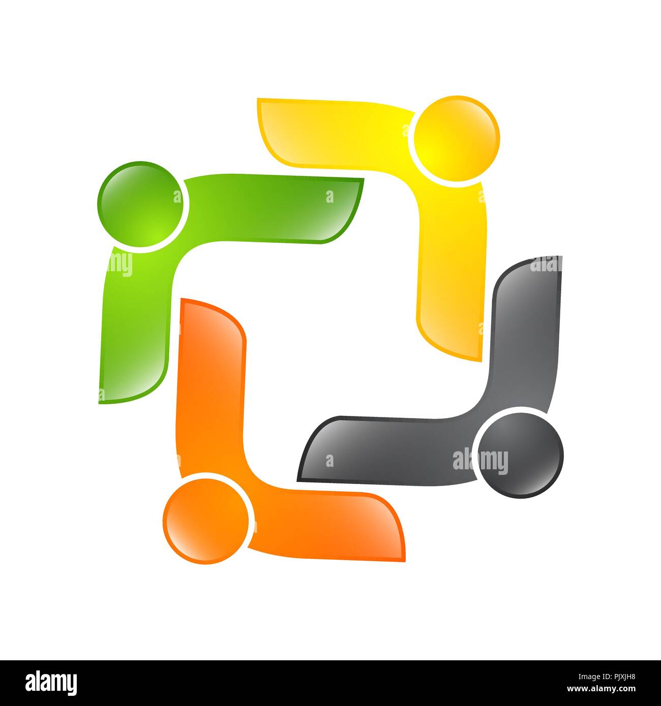 Abstract vector logo depicting the stylized people, who hold hands and ...