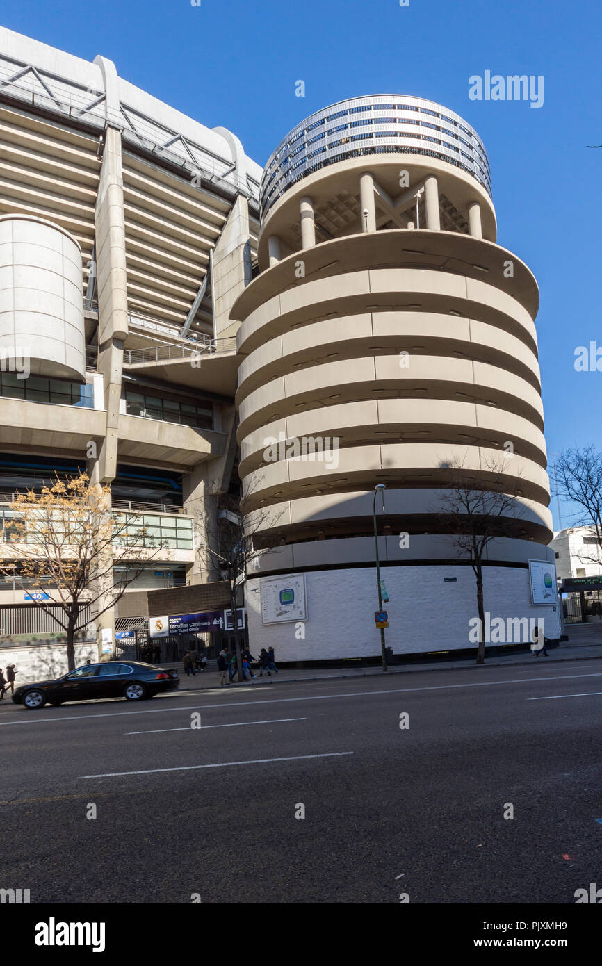 MADRID, SPAIN - JANUARY 21, 2018: Outside view of Santiago Bernabeu ...
