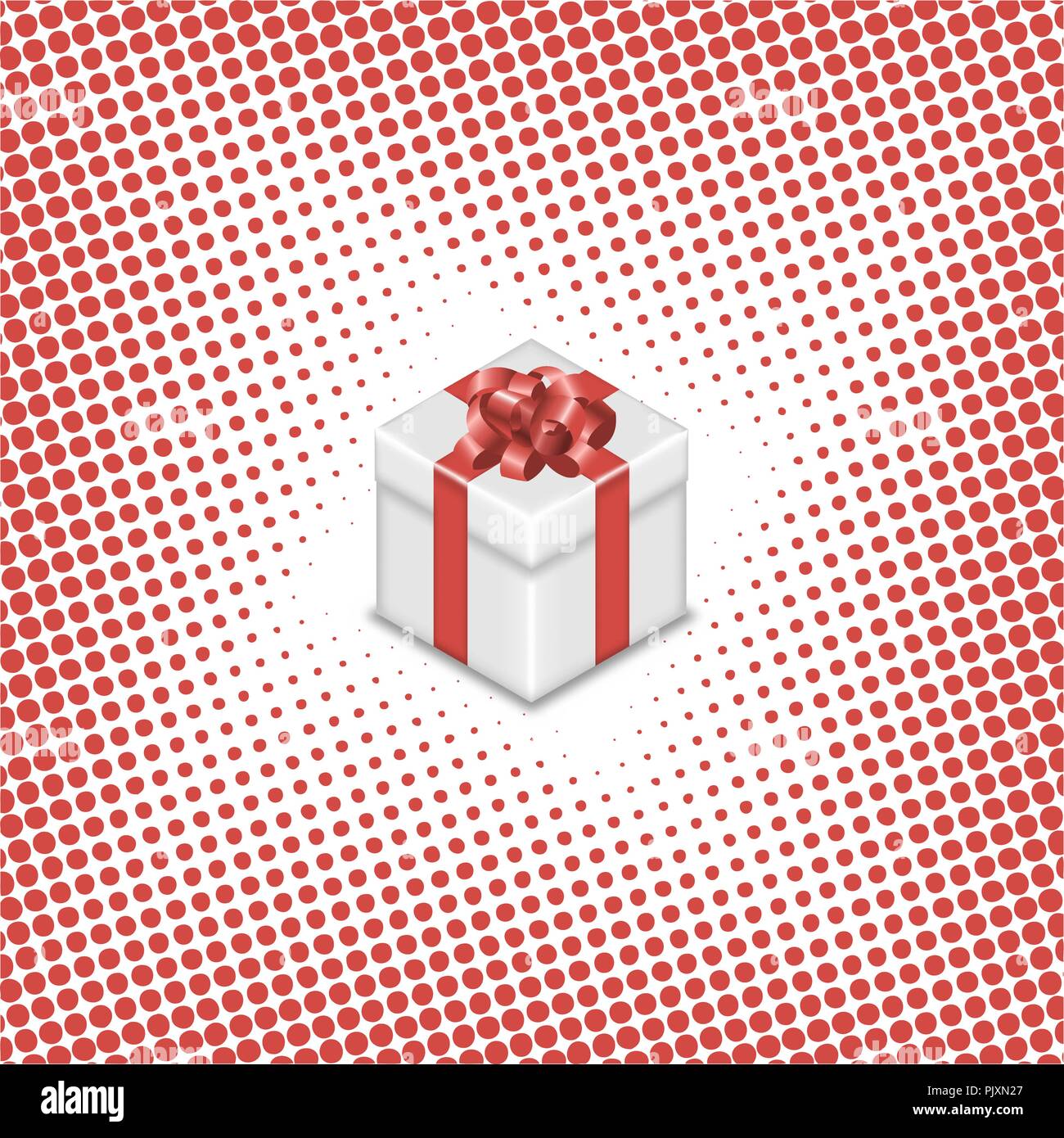 Gift box with ribbon and bow on halftone background, vector ...
