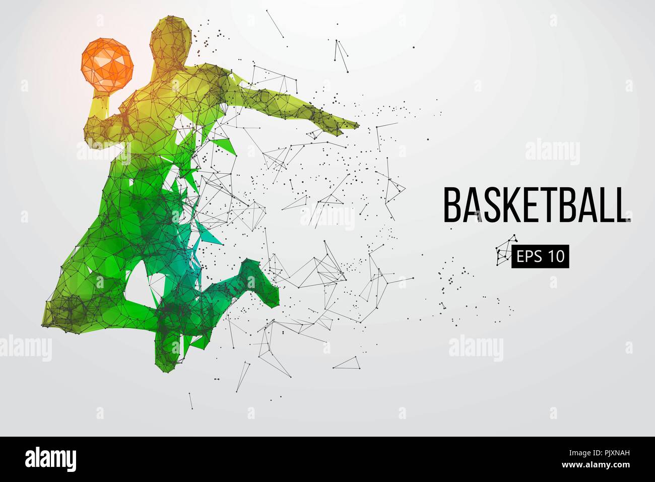 Silhouette of a basketball player. Dots, lines, triangles, color ...