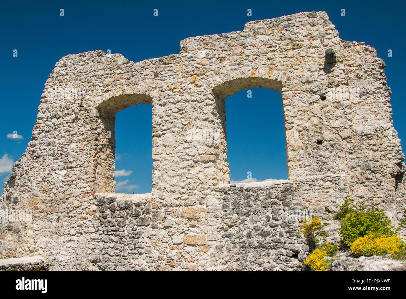 Windows holes in old ruined medieval fortress Samobor, Croatia Stock ...
