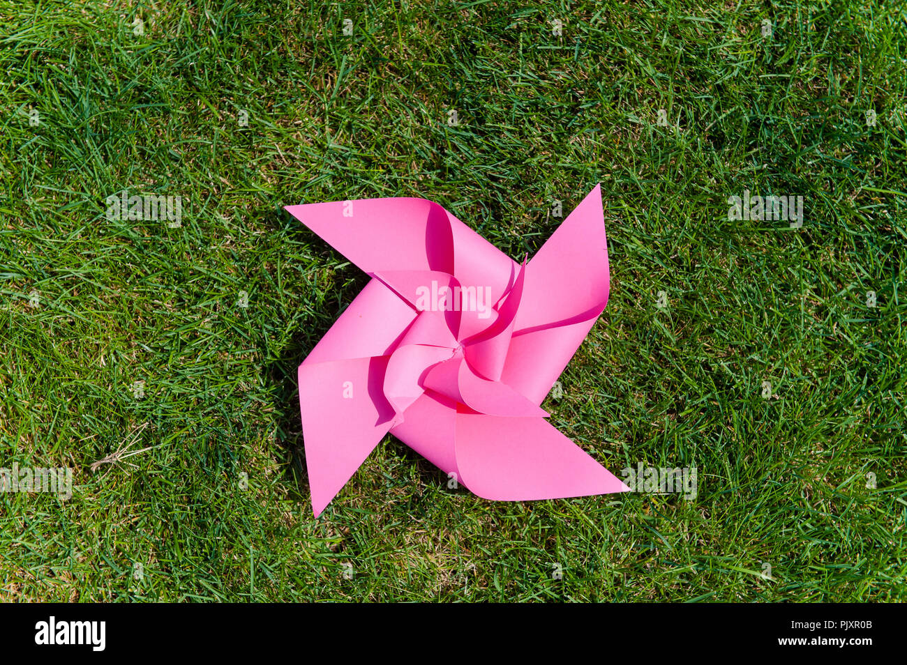 One pink paper pinwheel on the grass Stock Photo - Alamy
