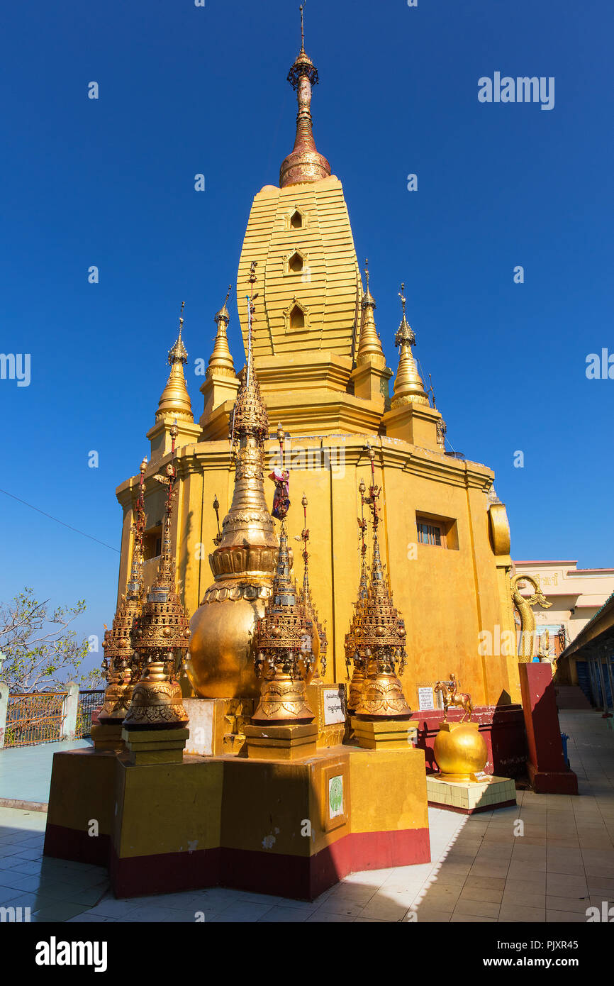 The golden stupa of the buddhist monastery at the top of the pedestal ...