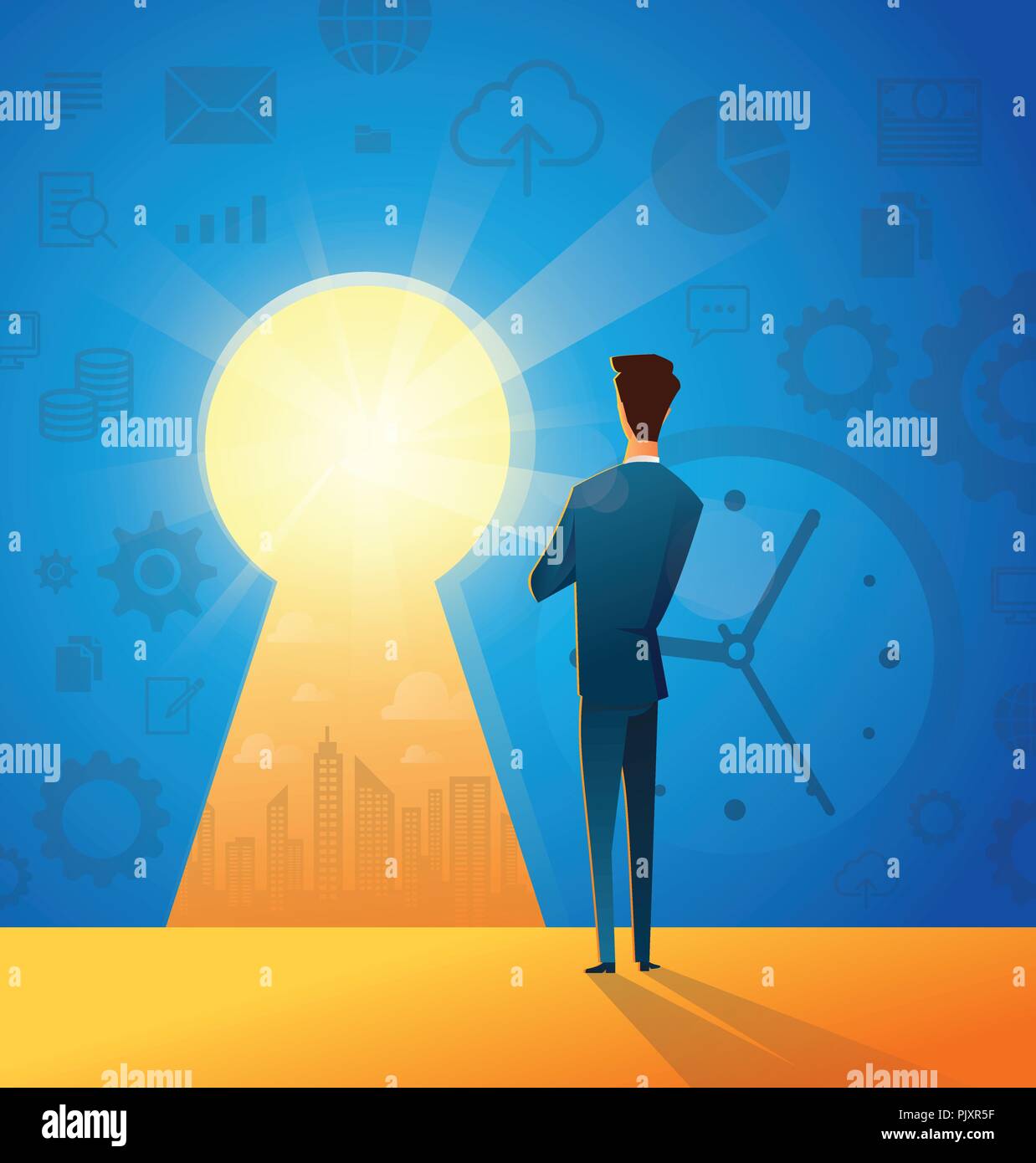 Key of Success business concept illustration of a businessman looking ...